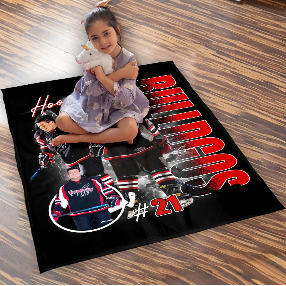 Custom Photo Ice Hockey Player Blanket - Personalized Team Name School ...