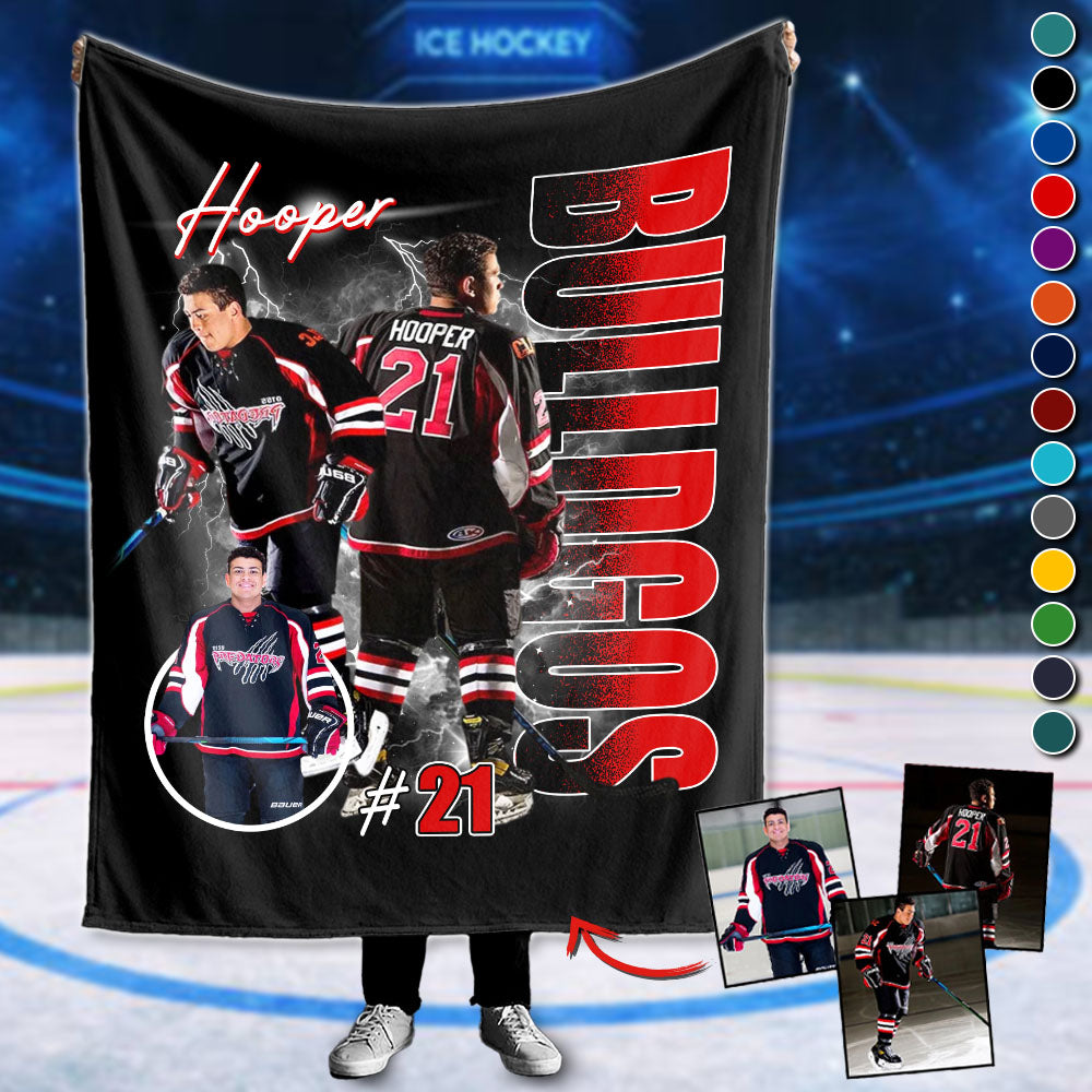 Custom Photo Ice Hockey Player Blanket - Personalized Team Name School ...